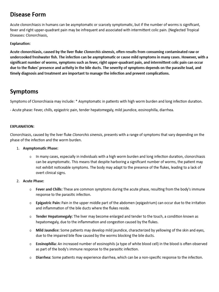 Understanding Acute Clonorchiasis Symptoms | PDF | Infection | Clinical ...