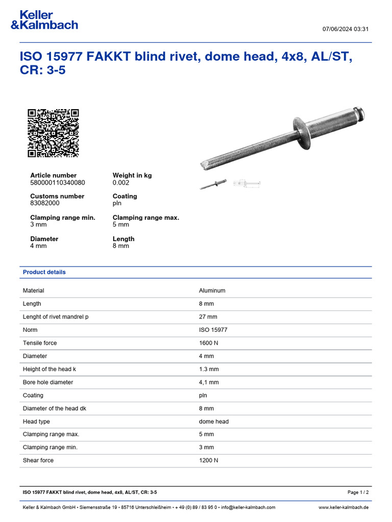ISO 15977 Dome Head Blind Rivet 4x8 | PDF | Rivet | Building Engineering