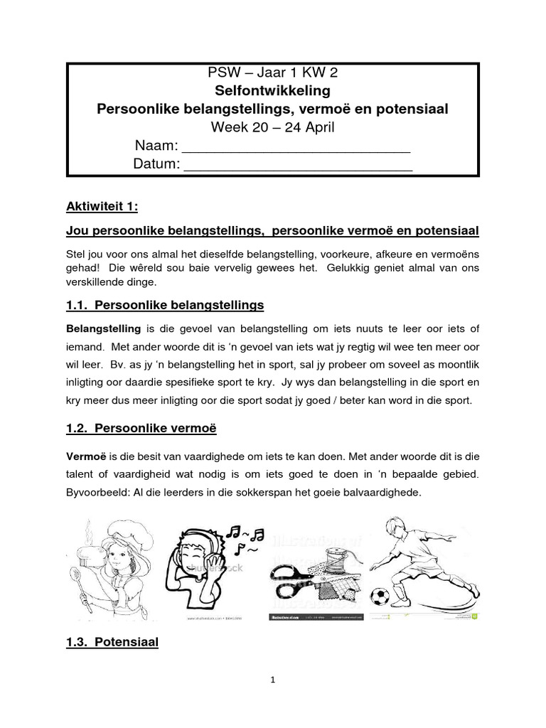 JAAR 1_PSW KW 2 Week 3 - 4 Selfontwikkeling Vermoens en Potensiaal ...