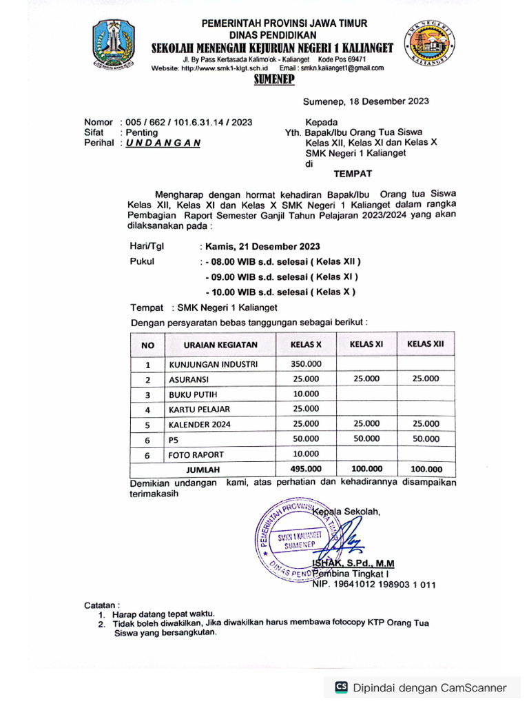 Und. Penerimaan Rapor | PDF