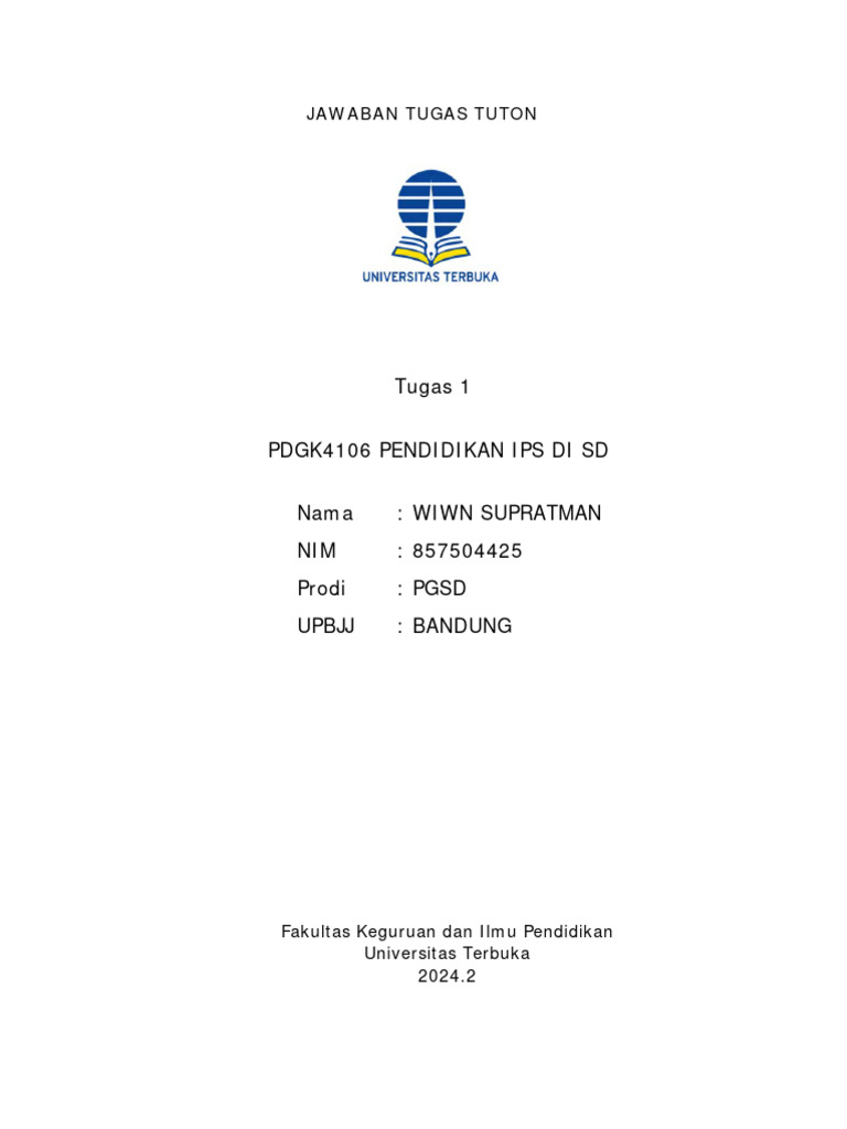 Jawaban Tugas 1 TUTON IPS Di SD | PDF