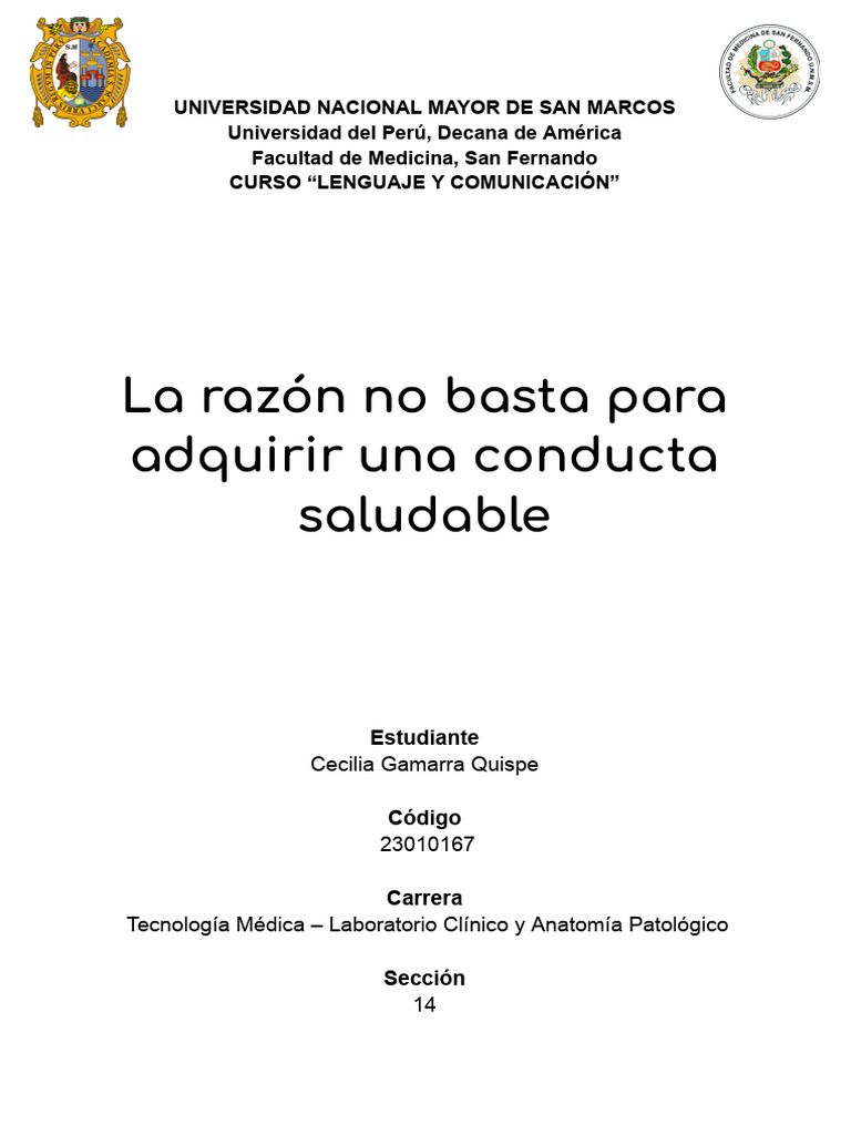 La Razón No Basta para Adquirir Una Conducta Saludable | PDF ...