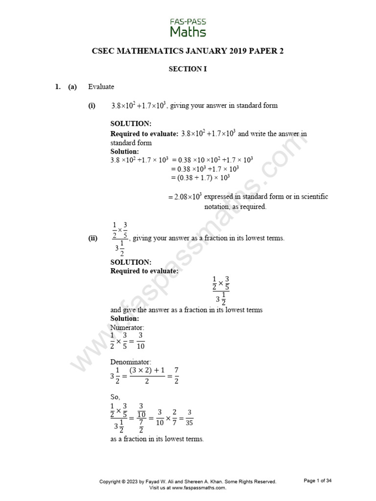 CSEC Math January 2019 Paper 2 Solutions | PDF | Standard Deviation ...