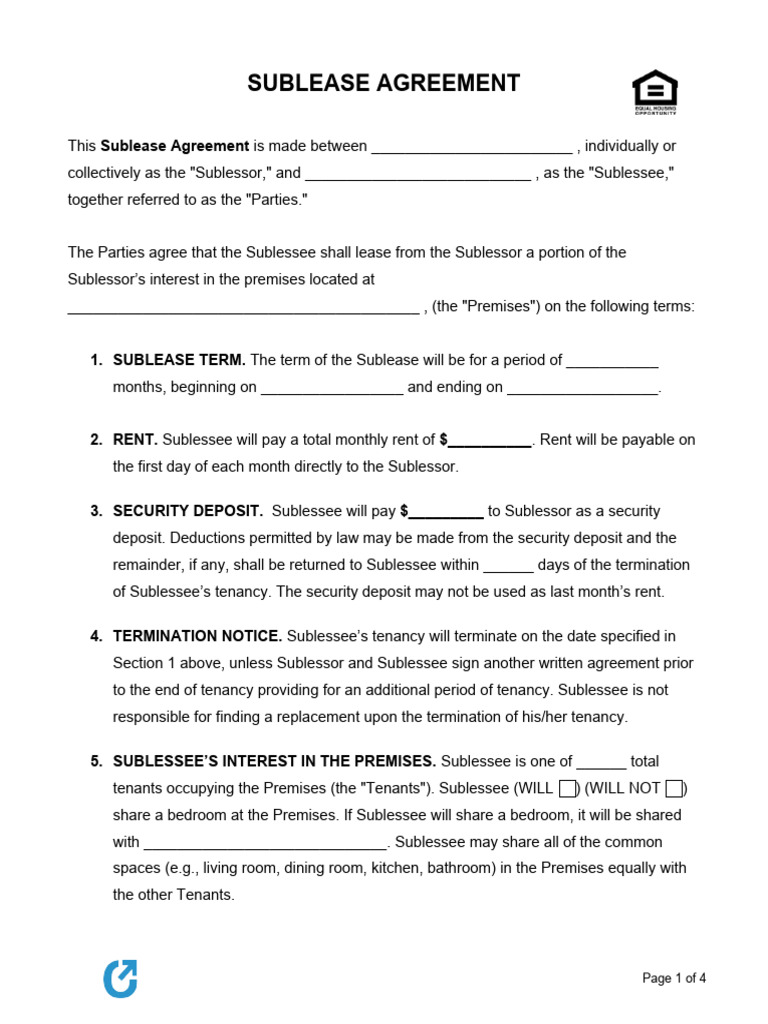 Sample Sublease Agreement Template | PDF | Lease | Leasehold Estate
