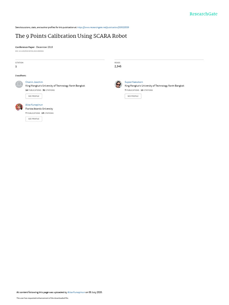 The 9 Points Calibration Using Scar a Robot | PDF