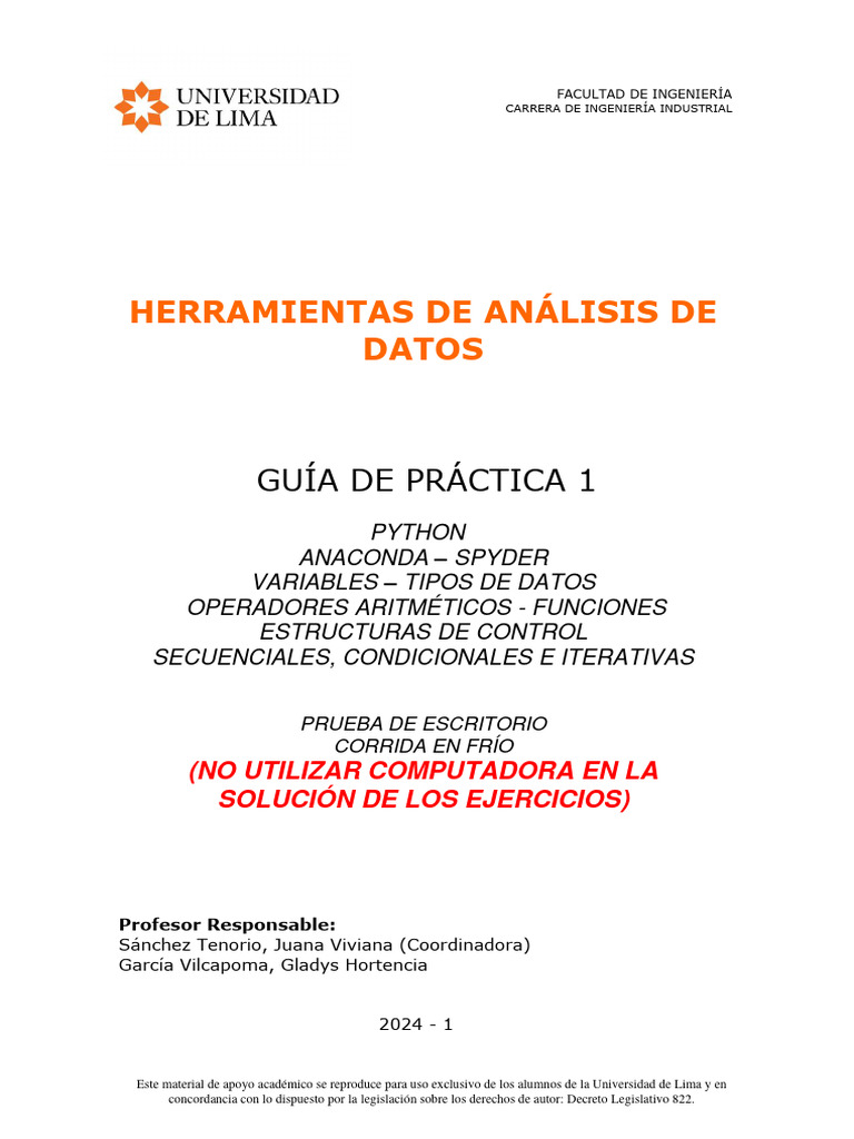 Guia de Práctica 1 PYTHON 2024 - 1 | PDF
