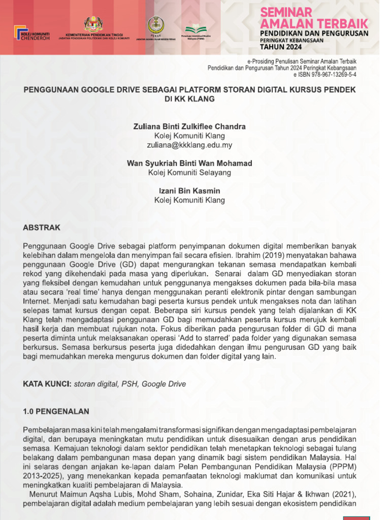 Penggunaan Google Drive Sebagai Platfom Storan Digital Kursus Pendek Di ...