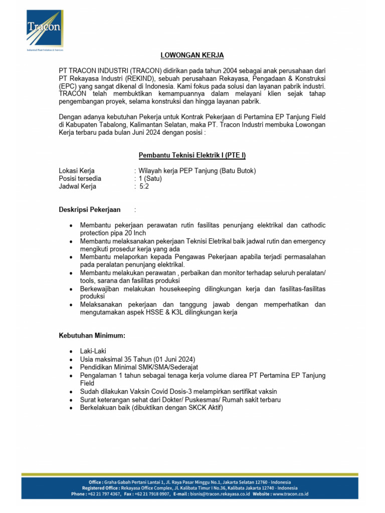 Loker Pembantu Teknisi Elektrik I (Sb1) | PDF | Komputer