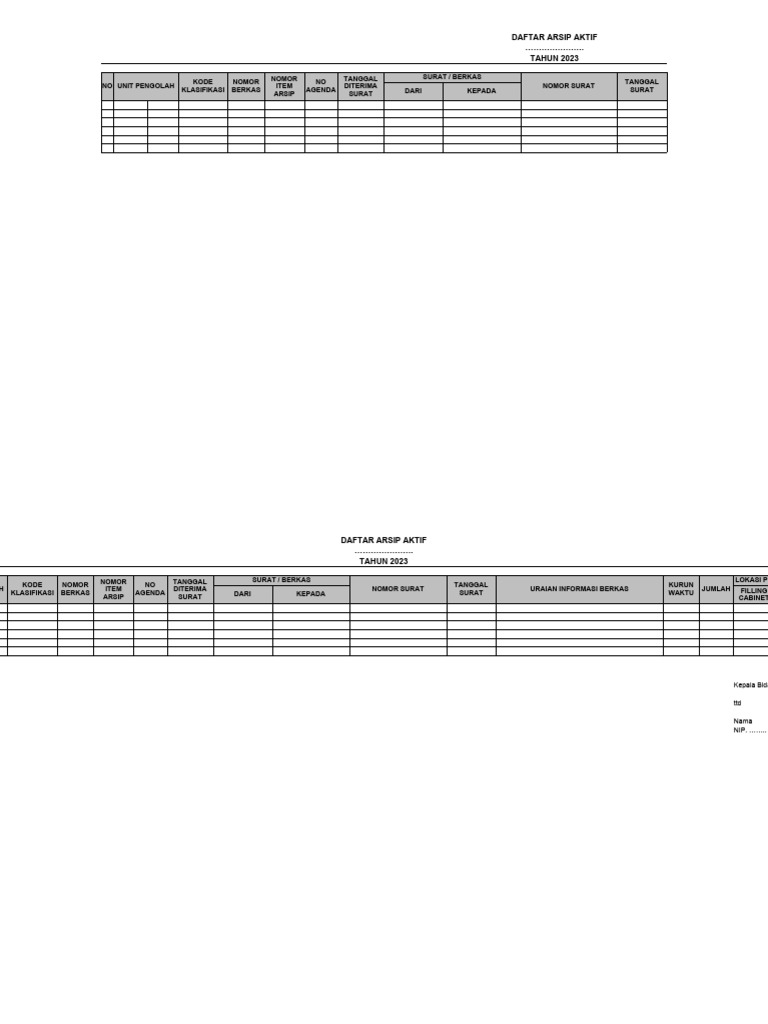 Format Daftar Arsip Aktif in Aktif | PDF