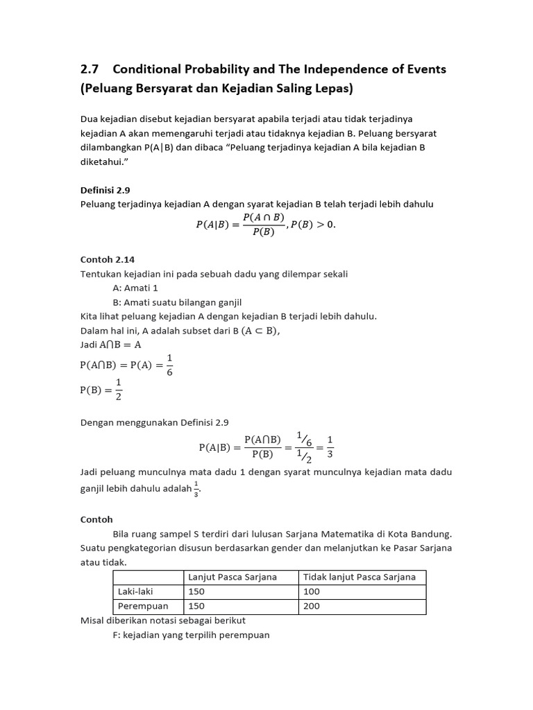 Conditional Probability and The Independence of Events (Peluang Bersyarat dan Kejadian Saling ...