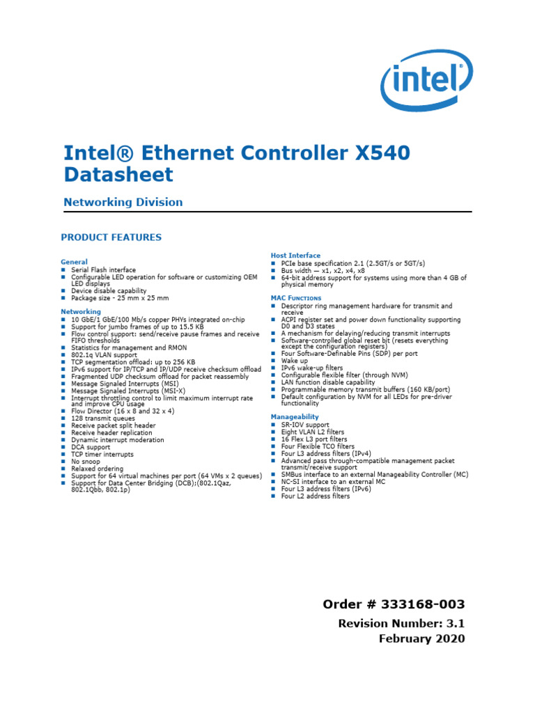 x540 Datasheet v3 1 | PDF | Network Interface Controller | Transmission ...