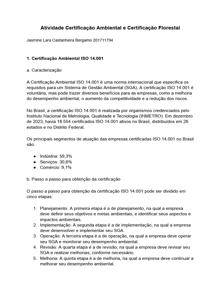 Certificações Ambientais: ISO 14.001 e FSC | PDF | Conselho de Manejo ...