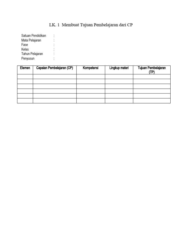 LK. 1. Membuat Tujuan Pembelajaran Dari CP | PDF