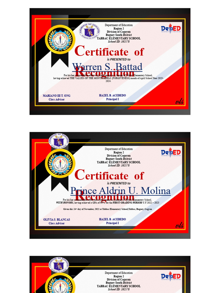 Certicate Grade 1 - 3rd Quarter | PDF