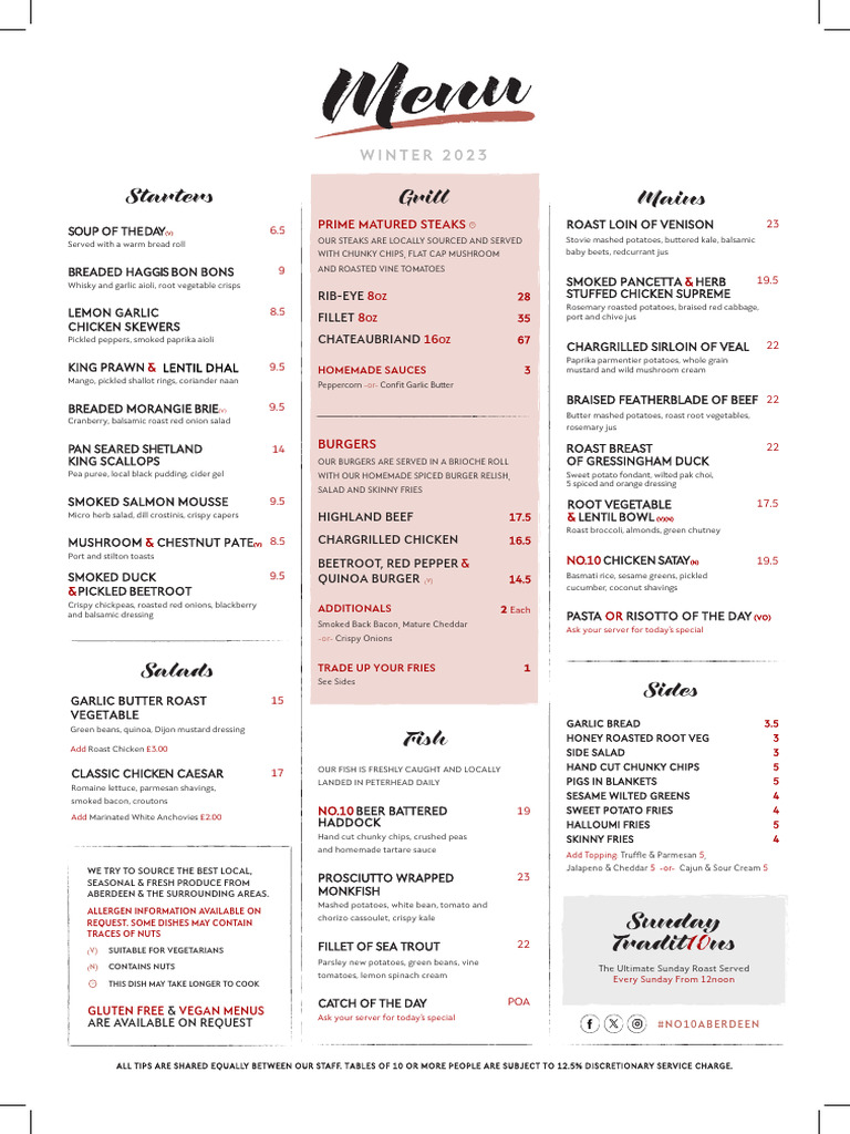No10 Main Menu Winter 2023 | PDF | Hamburgers | French Fries