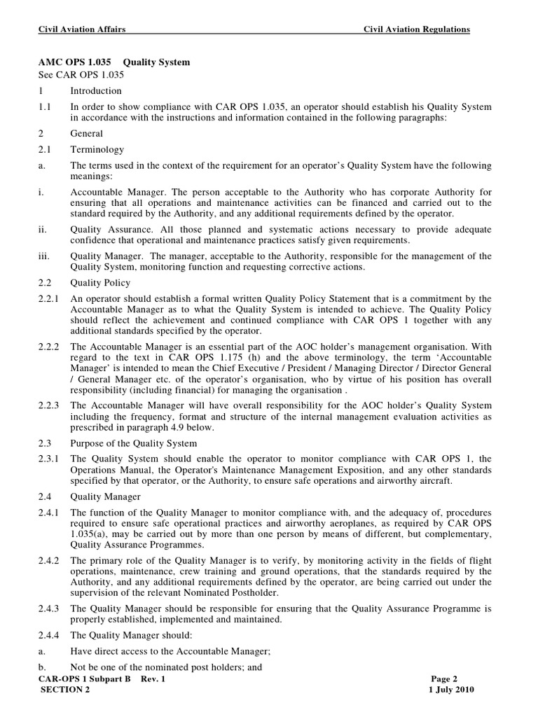 JAR_OPS Quality System | PDF | Audit | Regulatory Compliance