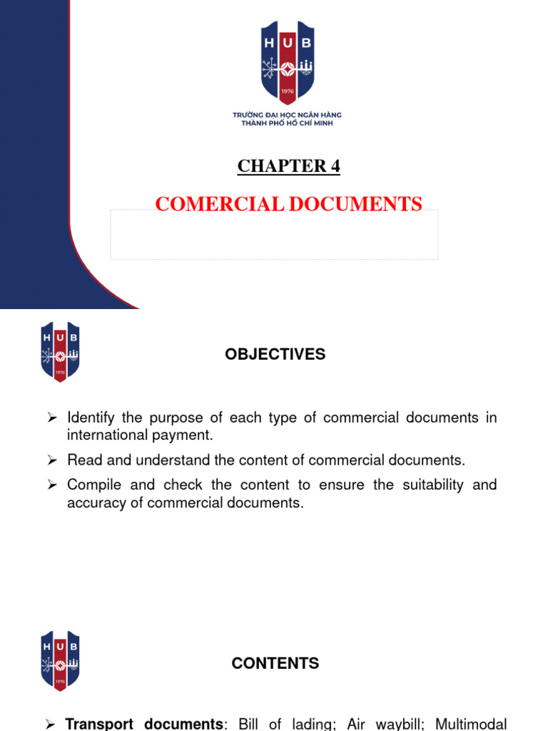 Ip Chapter 4 Comercial Documents Student | PDF | Bill Of Lading | Invoice