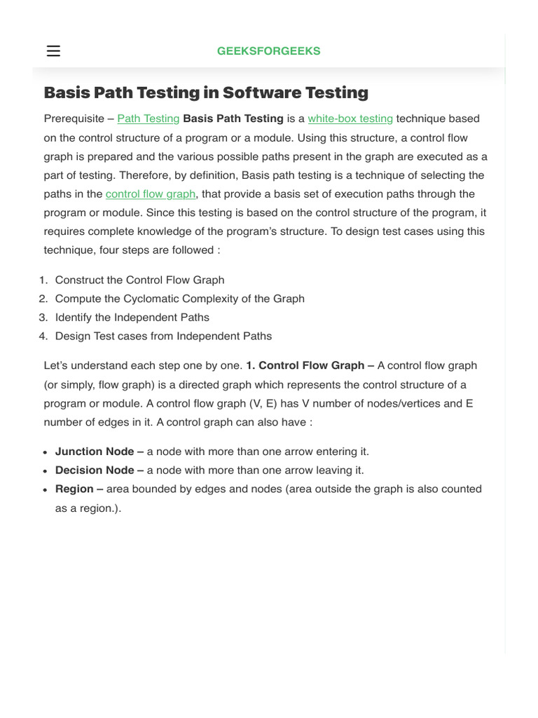Basis Path Testing in Software Testing - GeeksforGeeks | Download Free ... Basis Path Testing in Software Testing - GeeksforGeeks | Download Free ...