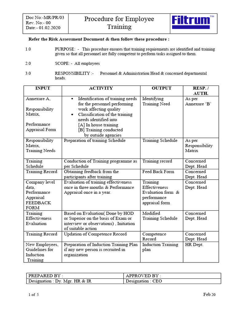 (MR-PR-03) 7.2.1 HR TRG Procedure | PDF | Performance Appraisal | Business