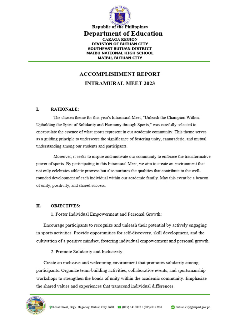 Intramural - Accomplishment Report | PDF | Social Psychology