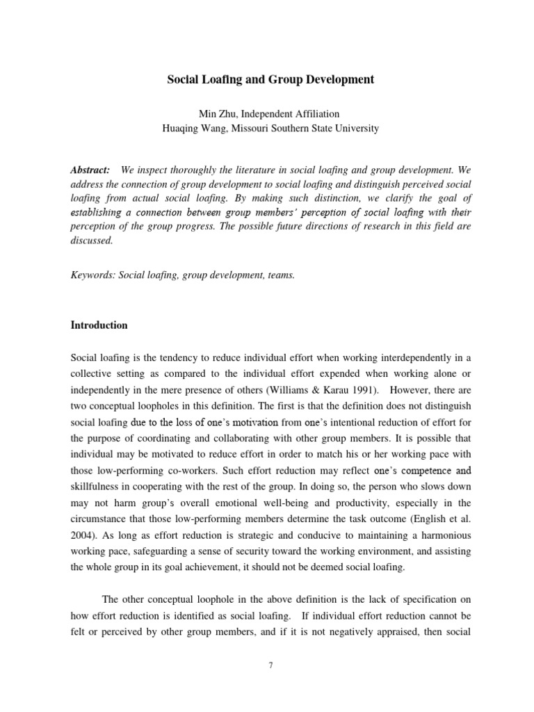 Social Loafing and Group Development | PDF | Motivational | Motivation