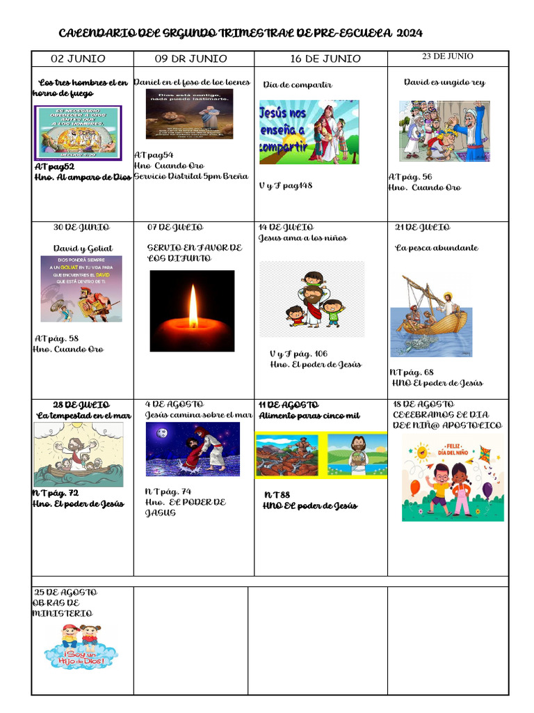 Calendario Pre-escolar 2024: Actividades y Temas | PDF