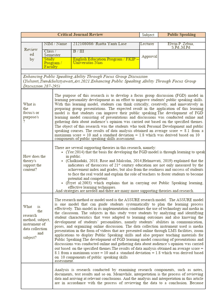 CJR Public Speaking B-Riatta Yanti Lase | PDF | Data | Public Speaking