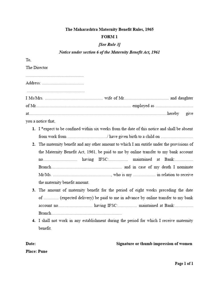 Maternity Benefit Form 1 | PDF | Justice | Crime & Violence