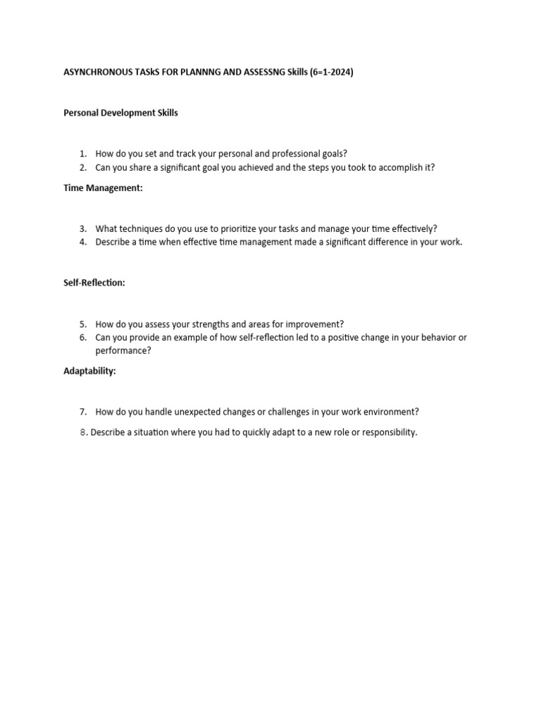 Asynchronous Tasks For Plannng And Assessng Skills Pdf