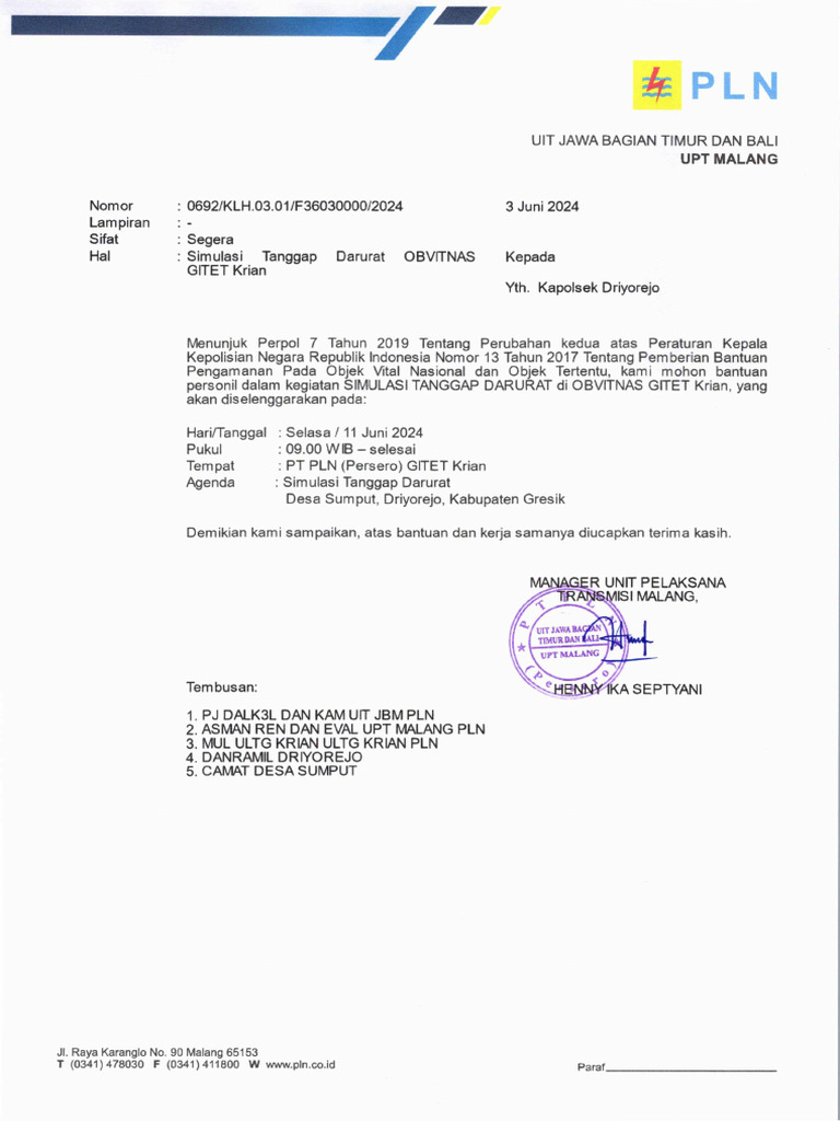 0692 - Simulasi Tanggap Darurat OBVITNAS GITET Krian | PDF