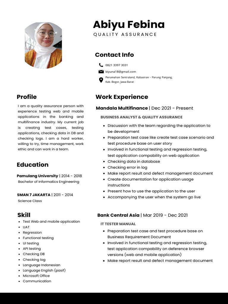 Abiyu Febina QAQC Software Resume | PDF | Application Software | Software Engineering