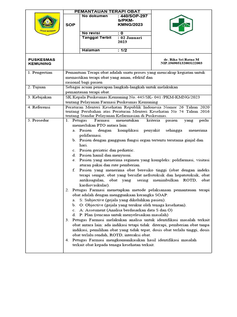 SOP Pemantauan Terapi Obat | PDF