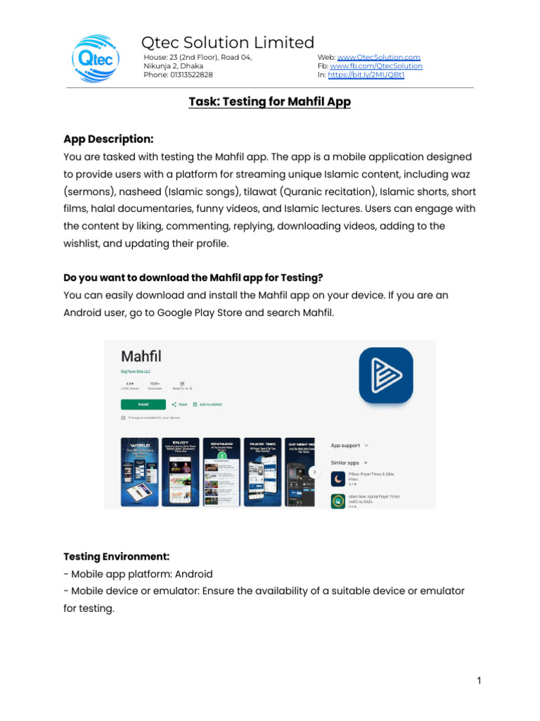 SQA Internship Task | PDF | Mobile App | Computing