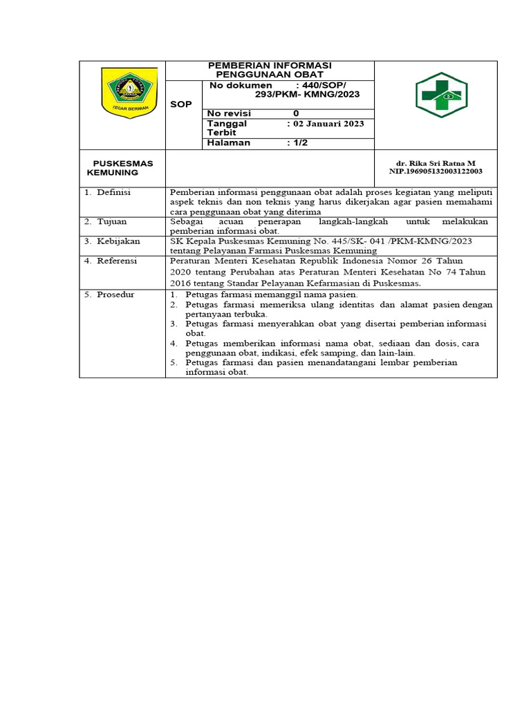 SOP Pemberian Informasi Penggunaan Obat | PDF