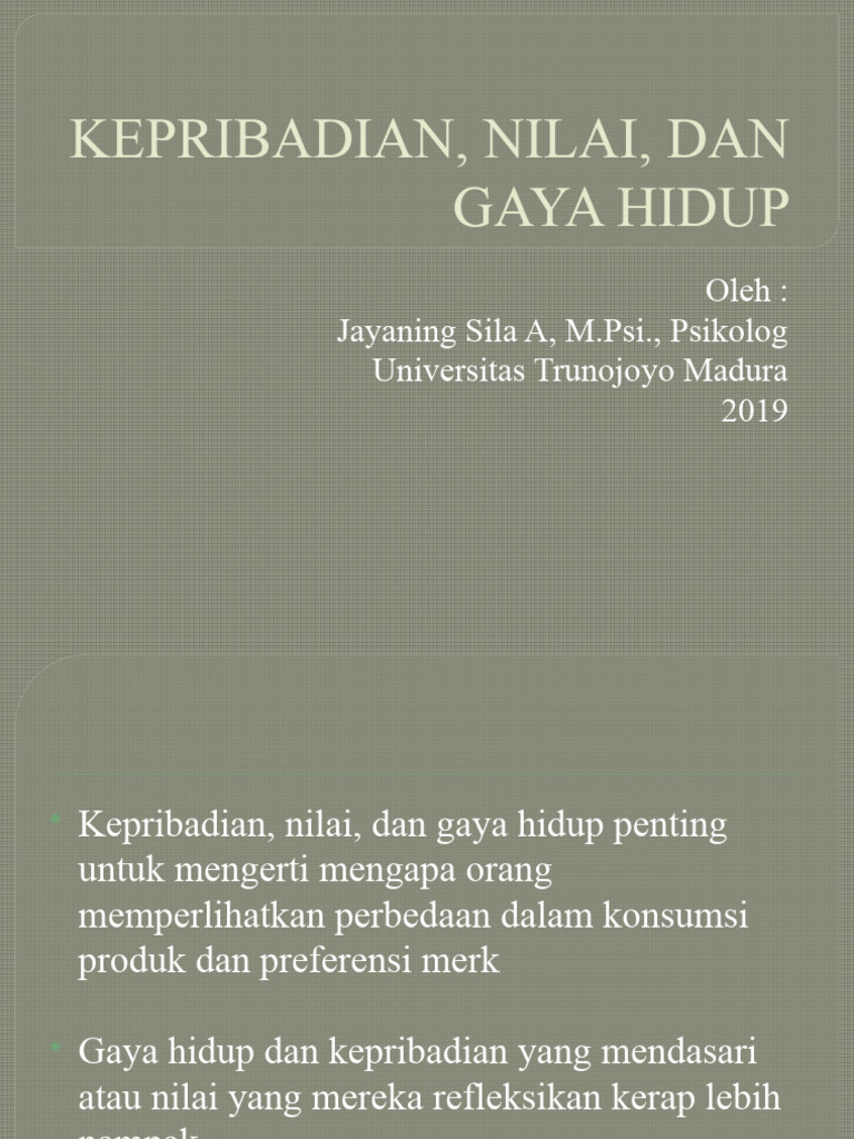 Kepribadian, Nilai, Dan Gaya Hidup | PDF | Karier & Perkembangan