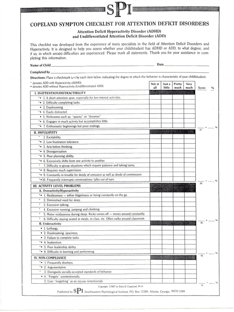 Copeland Adhd Rating Scale | PDF