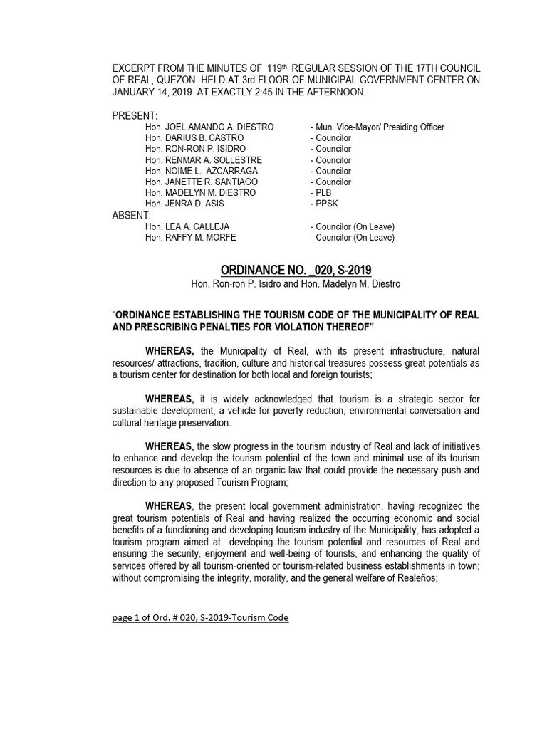 Ord 20 Tourism Code | PDF | Tourism | Scuba Diving