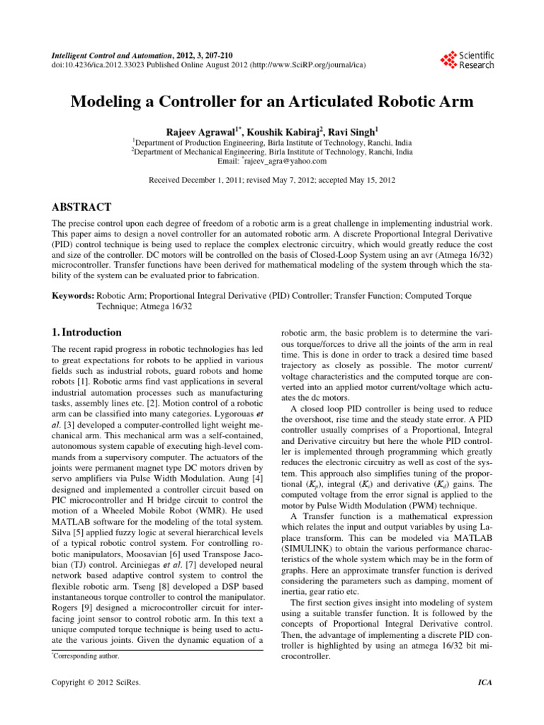 Modeling A Controller For An Articulated Robotic A | PDF | Control Theory | Servomechanism