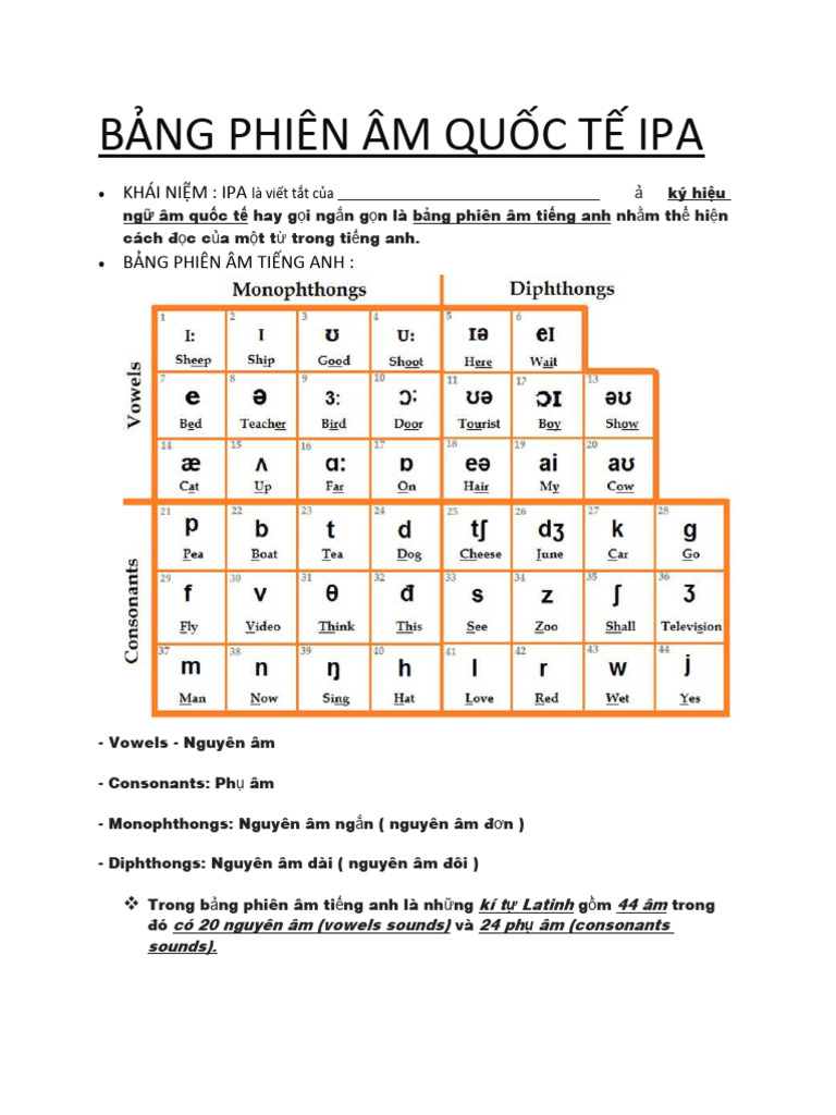 BẢNG PHIÊN ÂM QUỐC TẾ IPA | PDF