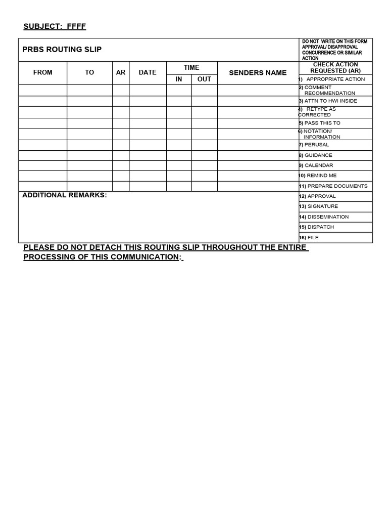 Subject: FFFF Prbs Routing Slip: Senders Name | PDF