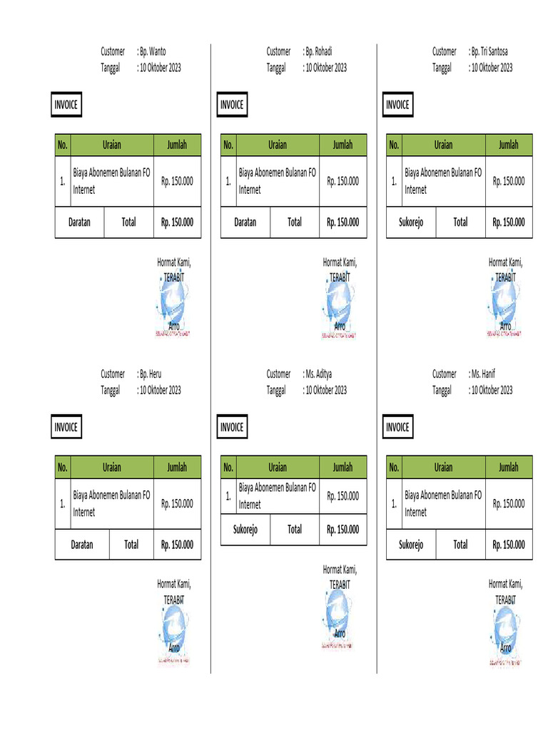 Invoice September Tanggal 10 FO | PDF
