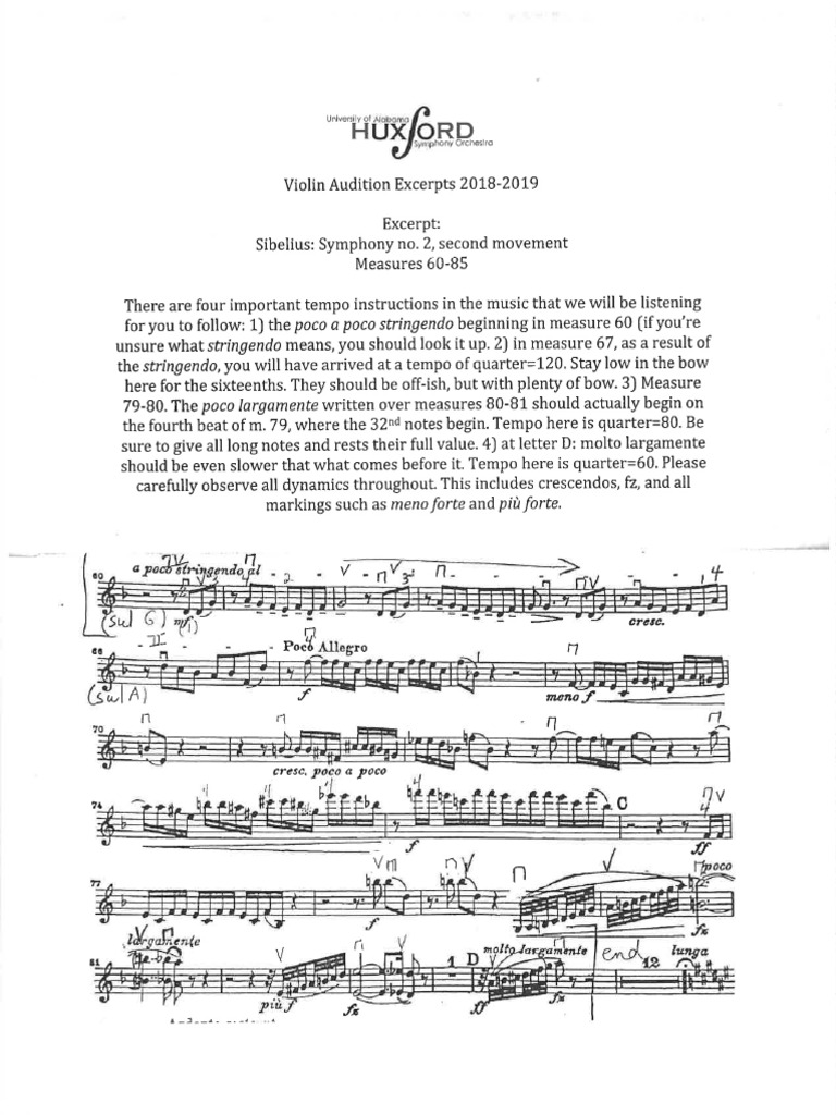 Huxford Violin Audition Excerpts 2018 2019 | PDF