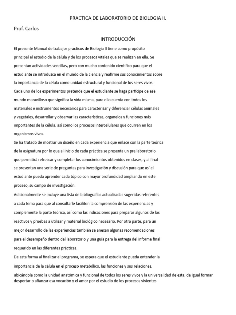 Practica 1 de Laboratorio de Biologia II | PDF | Biología Celular) | Organismos