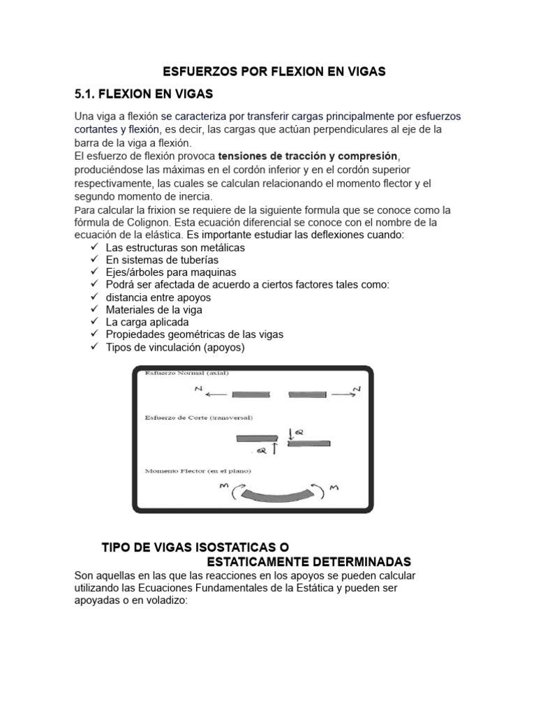 ESFUERZOS POR FLEXION EN VIGAS | Descargar gratis PDF | Viga (Estructura) | Doblar