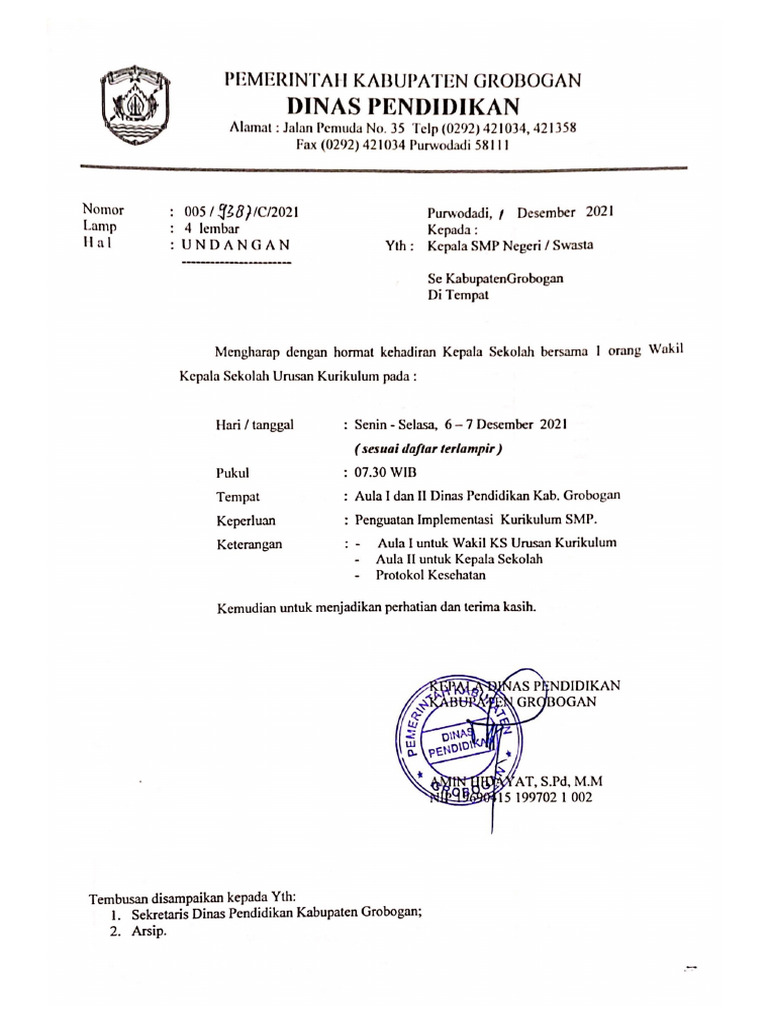 Undangan Penguatan Implementasi Kurikulum SMP | PDF