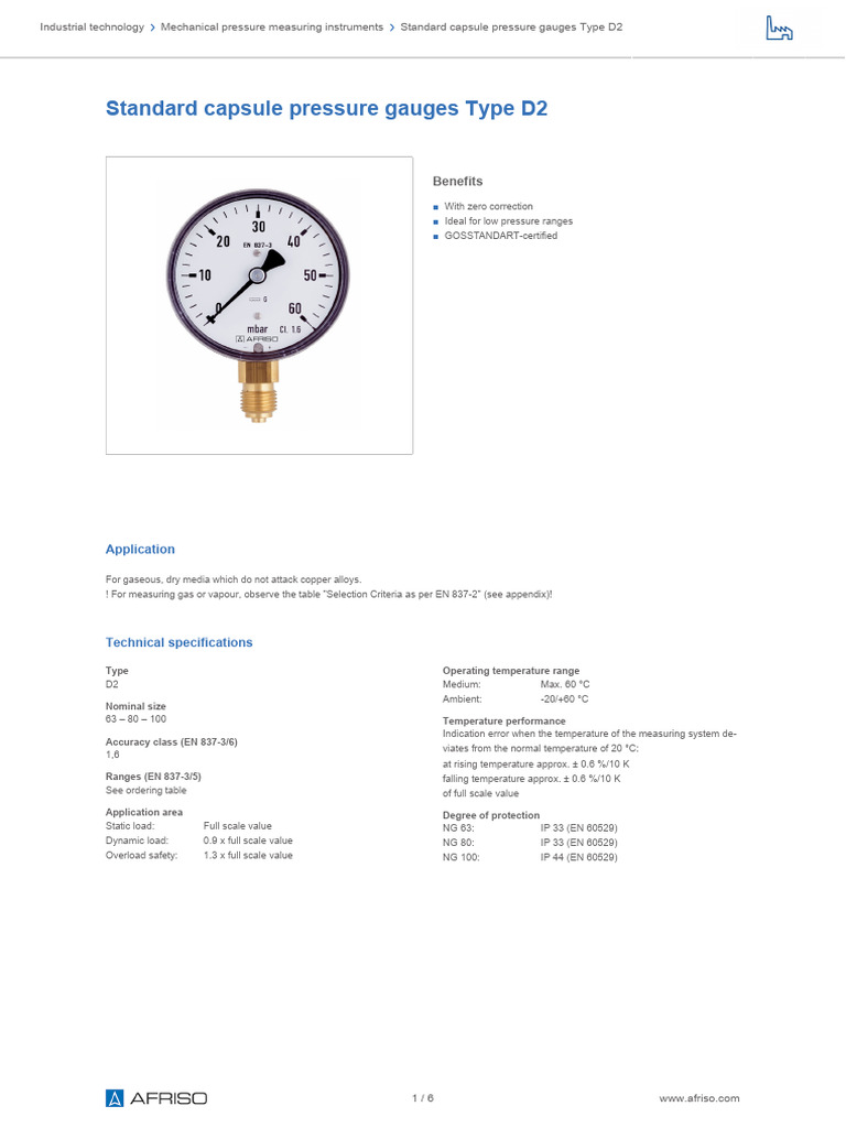 Standard Capsule Pressure Gauges Type D2 DB en | PDF | Pressure ...
