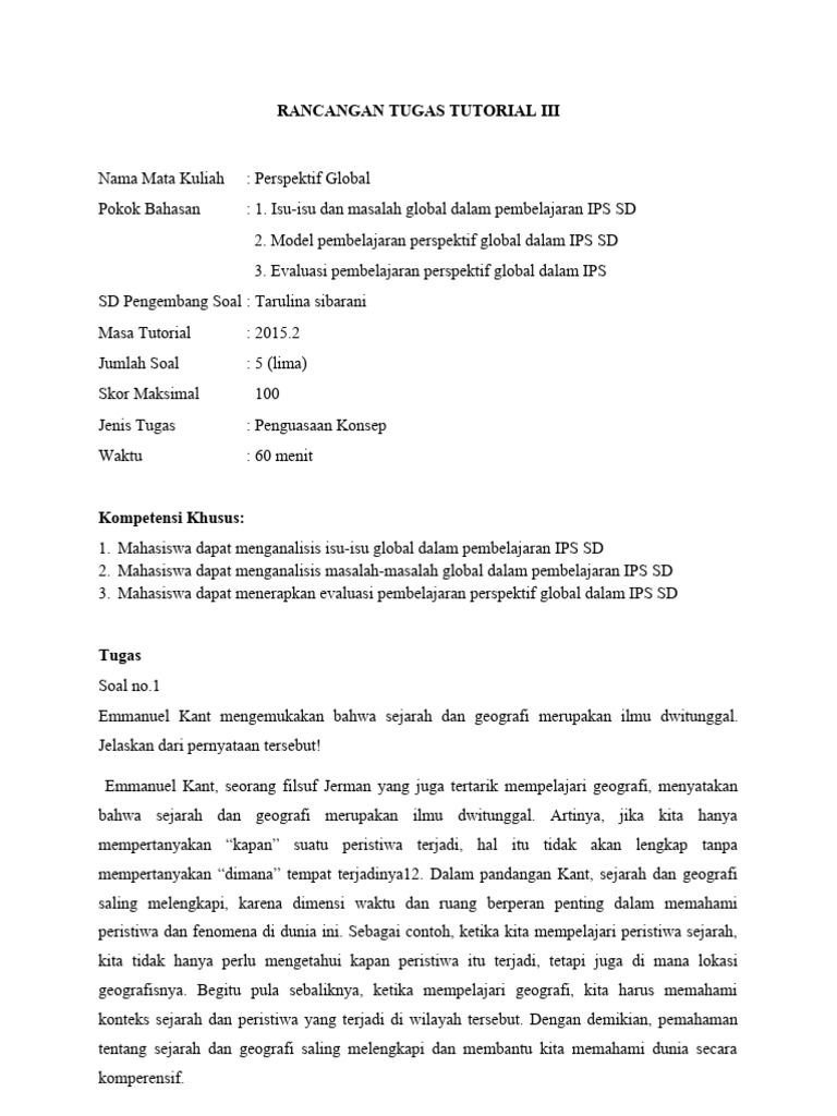 Rancangan Tugas Tutorial Iii Perspektif Global | PDF | Karier & Perkembangan | Seni