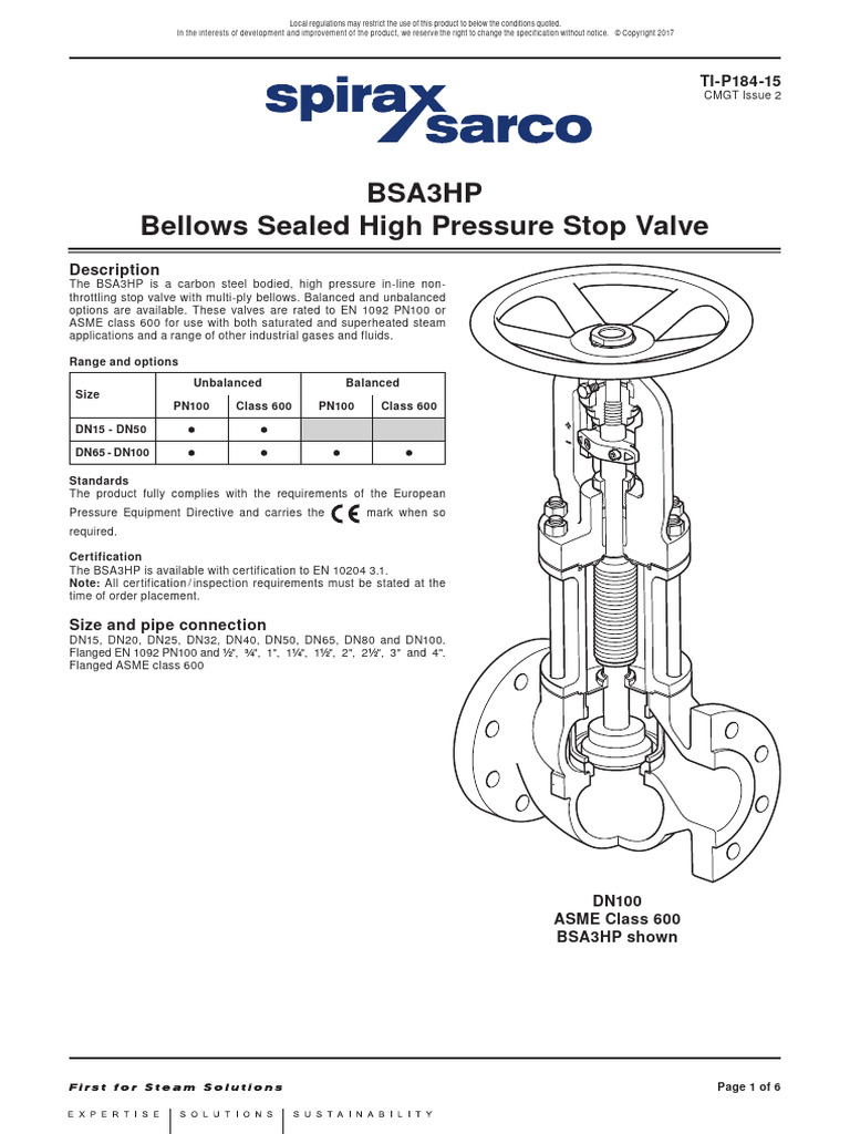 spirax sparco BSA3HP-TI-P184-15-EN | Download Free PDF | Valve | Steel