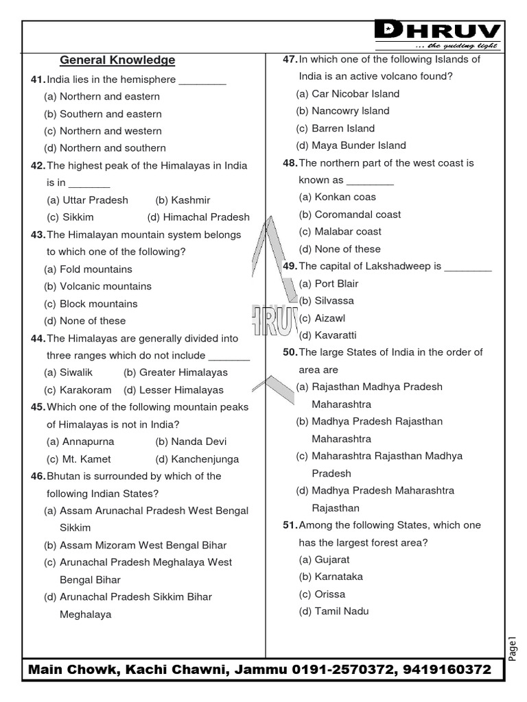 General Knowledge | PDF | Himalayas | Geology