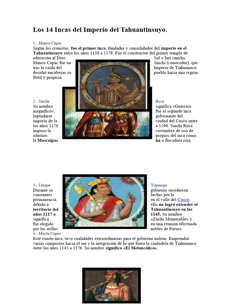 Los 14 Incas del Imperio del Tahuantinsuyo 123 | Descargar gratis PDF ...